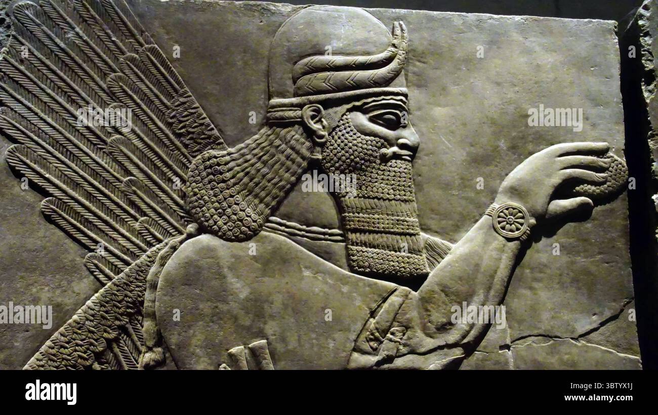 Munich - jul 22, 2018 - ancient assyrian stone relief carving depicting ...