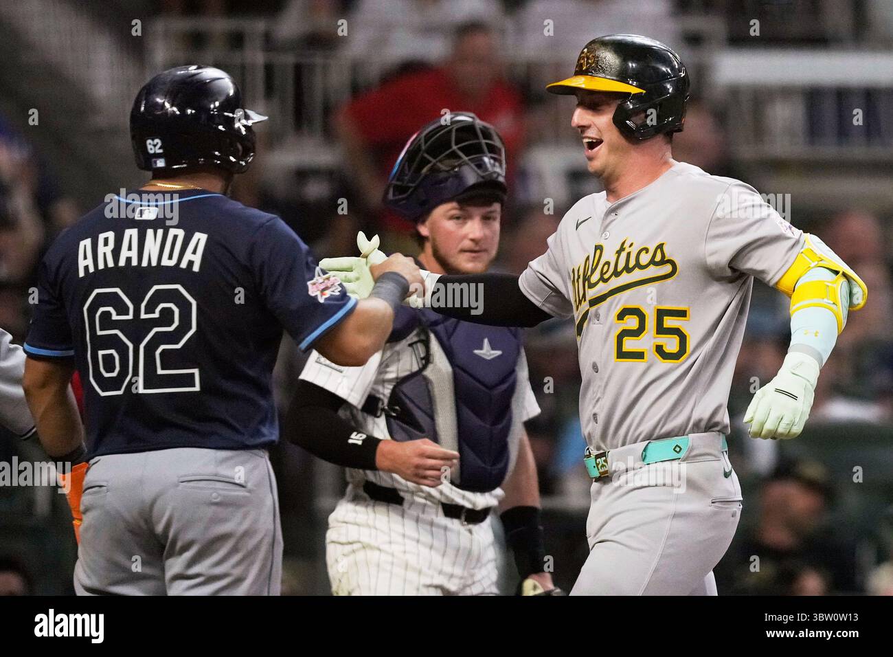 Athletics' Brent Rooker celebrates his home run during seventh inning ...