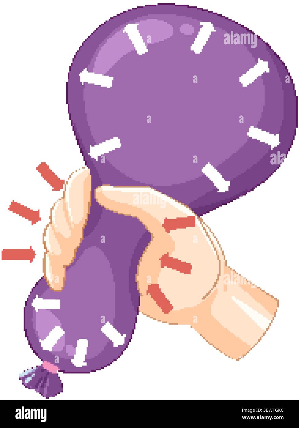 Illustration of a hand squeezing a purple stress ball shaped like a ...