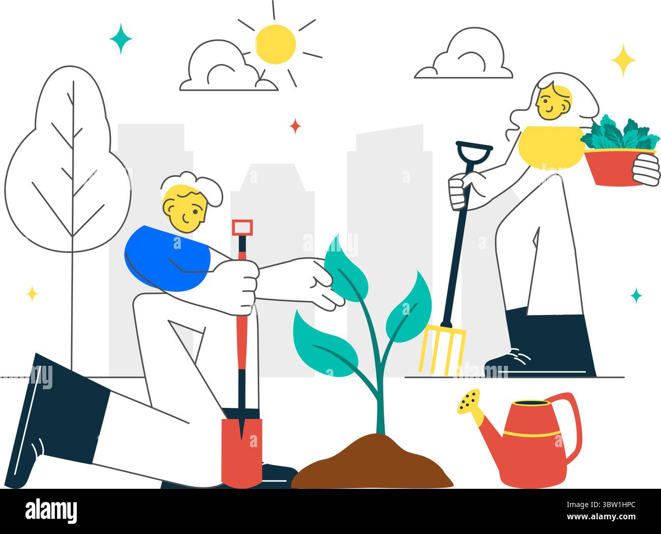 Community Garden Vector Illustration Featuring People Enjoying Their ...