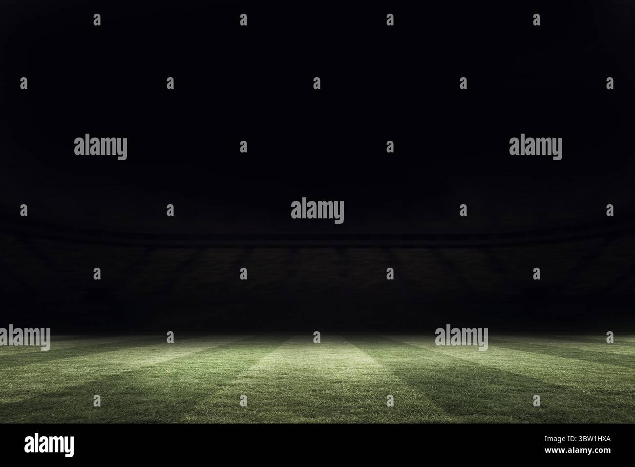 Grass playing field is being shown under stadium spotlight, flat design ...