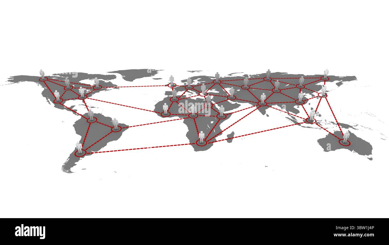 Flat design network is connecting white 3D silhouettes on gray world ...