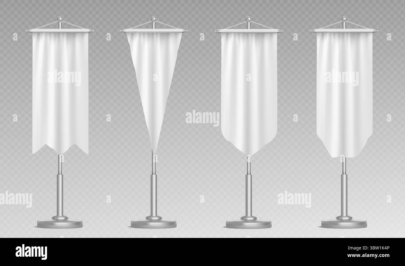 Medieval pennant banner set on stands - white blank fabric flags with ...