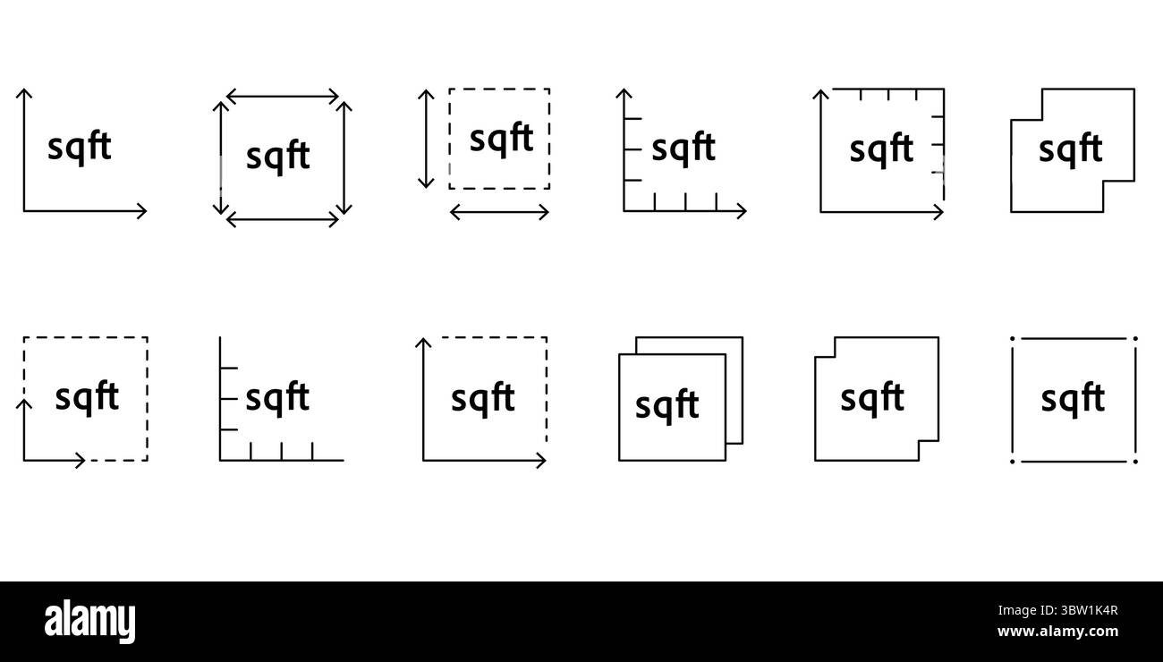 Square feet icon with FT2 sign. Vector outline illustration of property ...