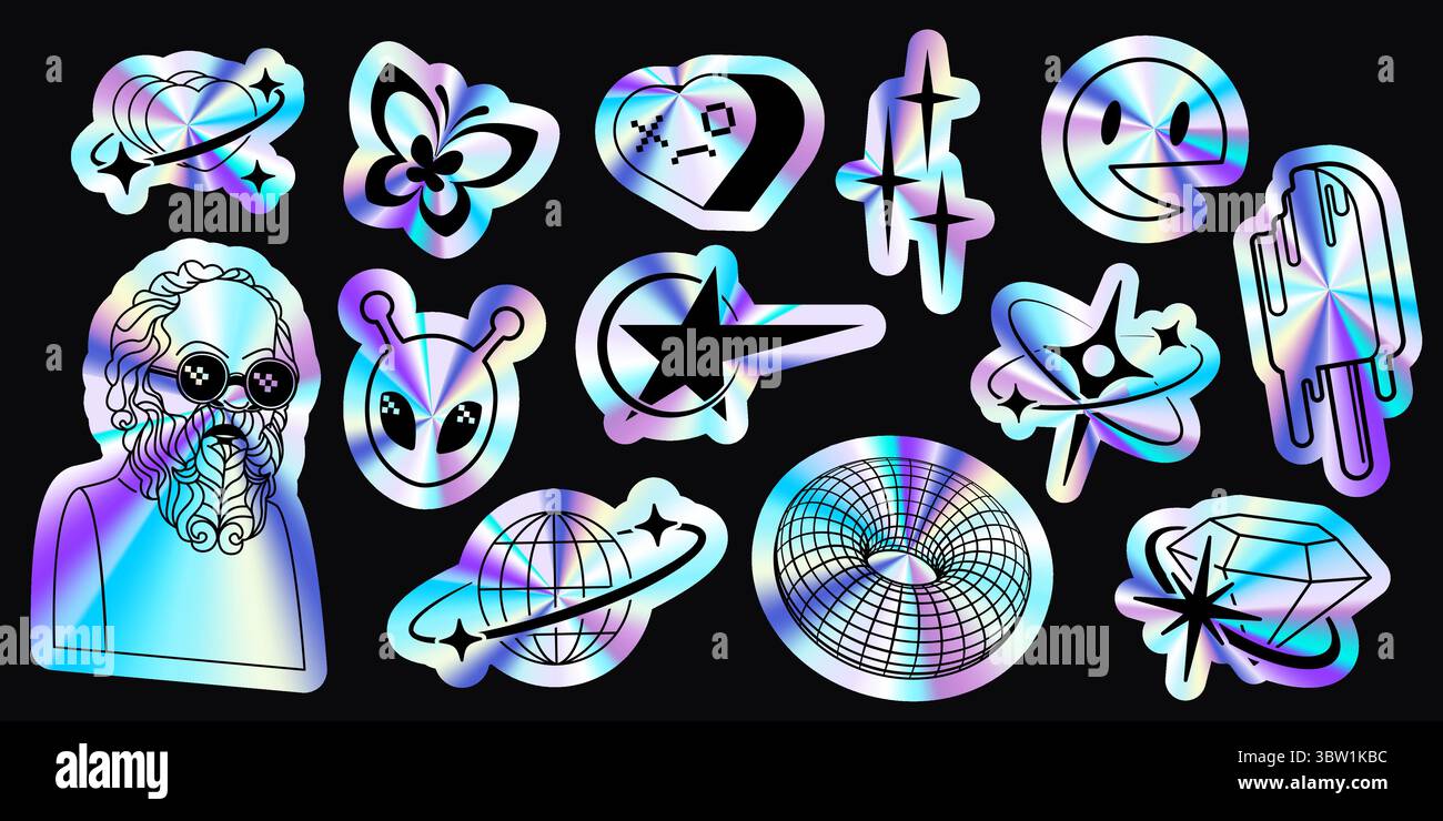 Holographic future sticker pack with y2k aesthetic - iridescent ...