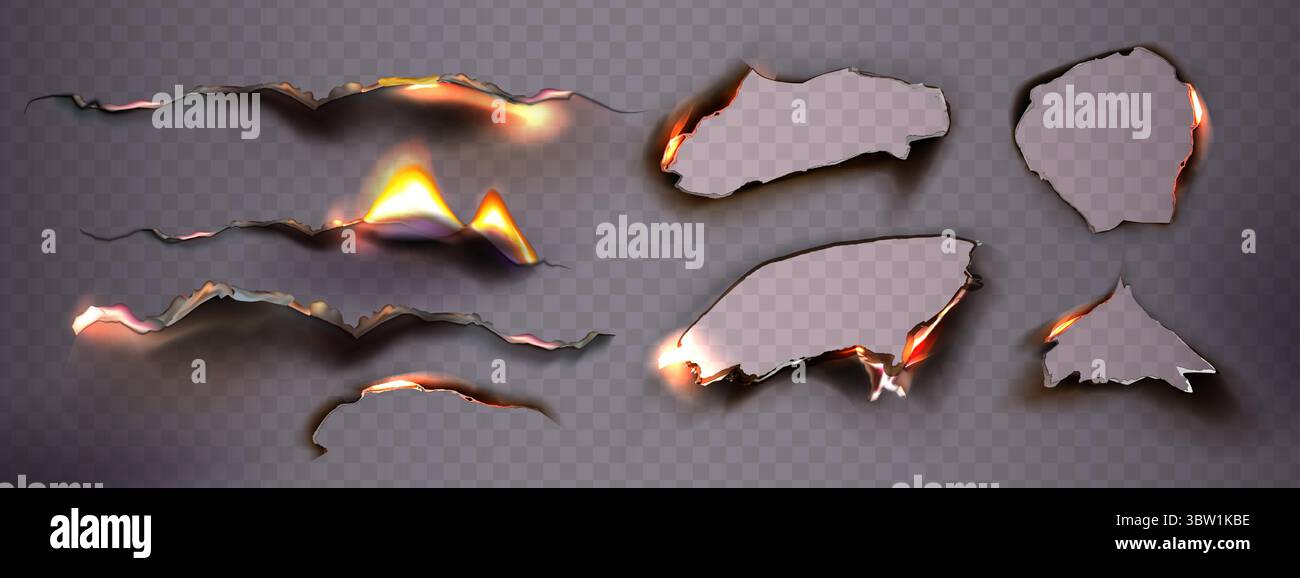 Realistic burnt paper edges with glowing flame effect - horizontal ...