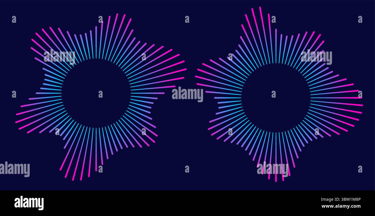 Sound equalizer icons with lines, gradient neon circular sound wave ...