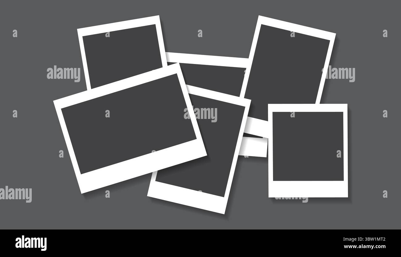 Realistic blank photo frames collage with shadows on light blue ...