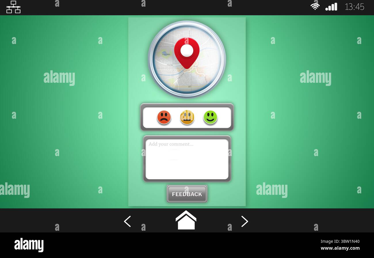Flat-design feedback UI is showing map pin, feedback controls and UI ...