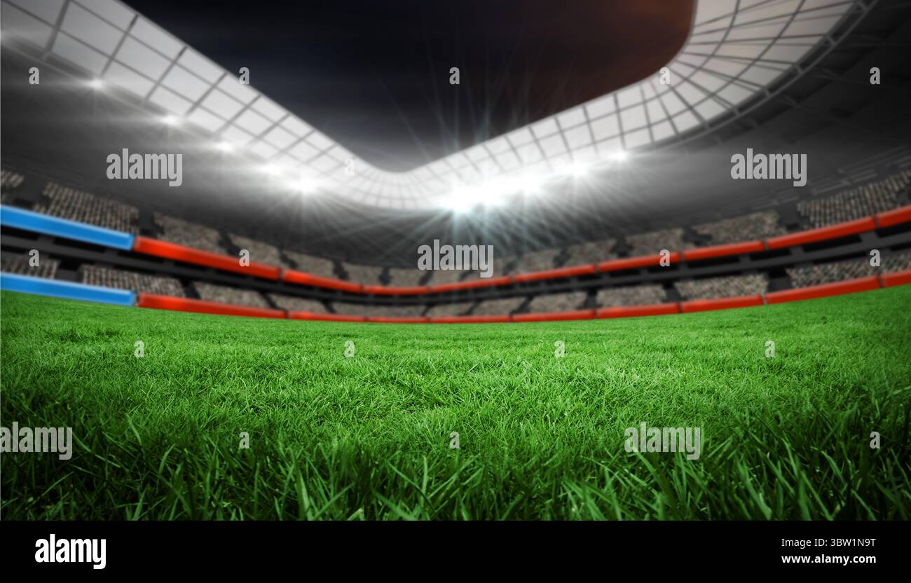 Flat design is featuring stadium grass field with colored boards under ...