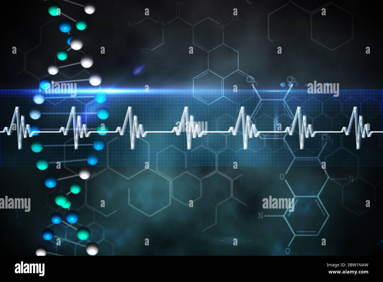 Blue DNA strand with ECG line Stock Photo - Alamy