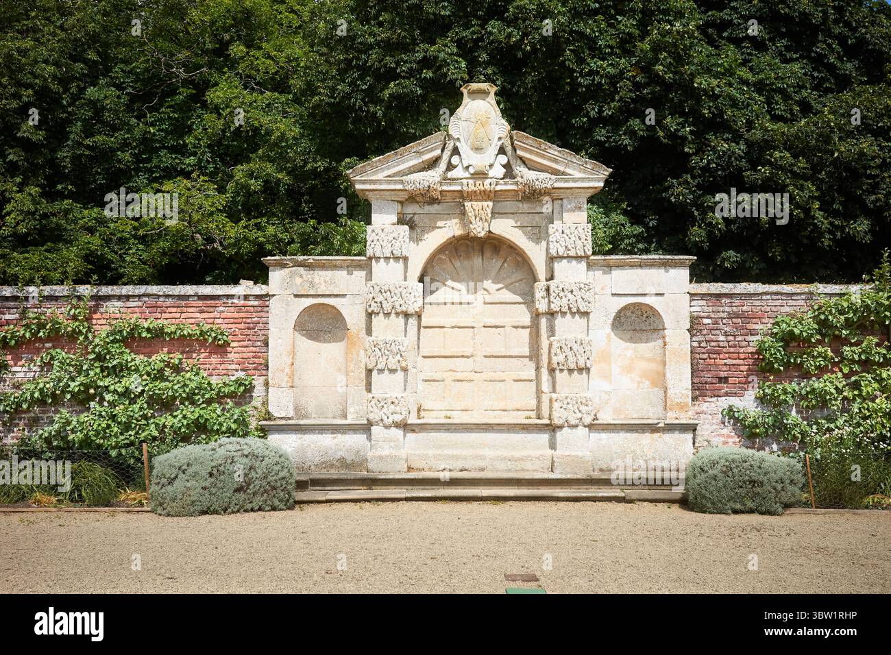 Decorative seating in the garden at Kirby Hall, a derelict elizabethan ...