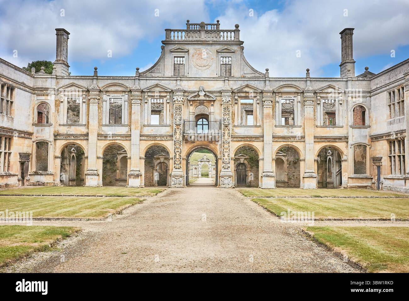 Courtyard in the partial remains of Kirby Hall, a derelict elizabethan ...