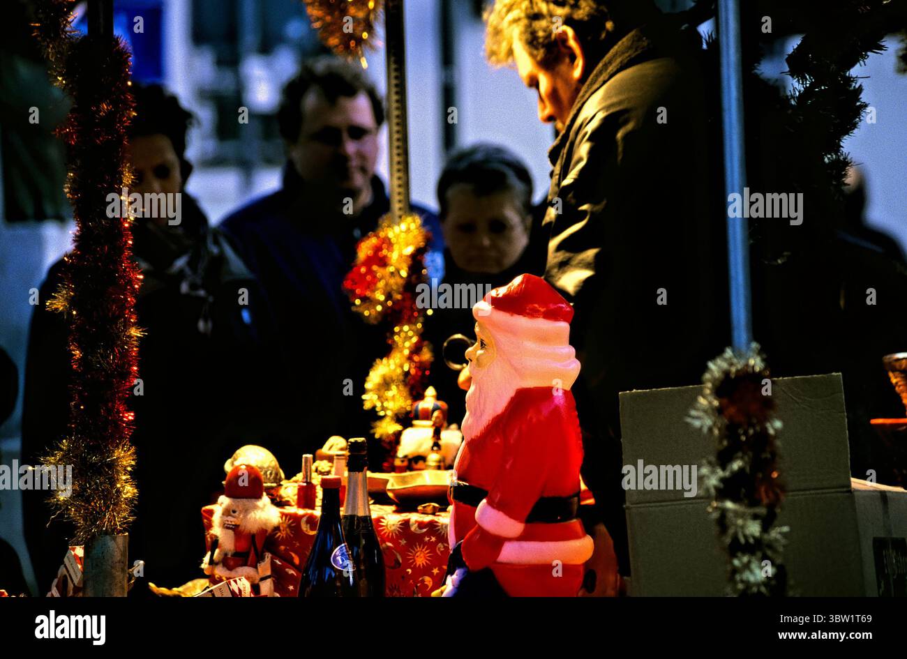 Christmas market stall with St. Nicholas figure, Munich, Germany Stock ...