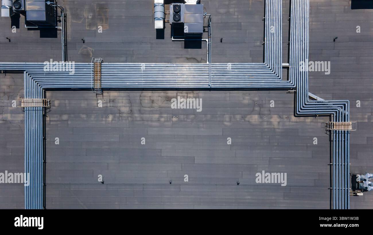 Air duct system of climate control of the building on the roof. Top ...