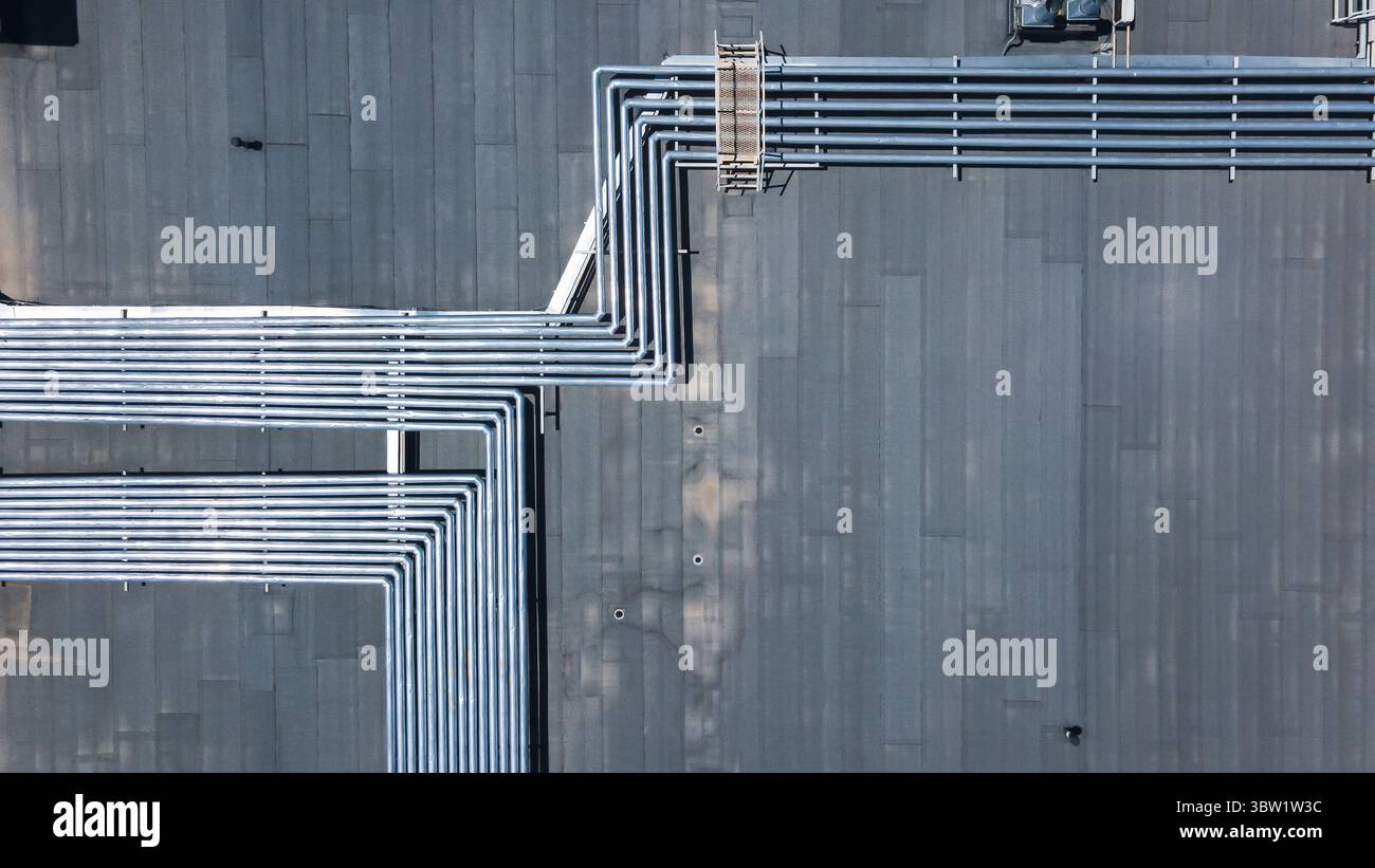 Air ducts of the building's climate control system on the roof. Top ...