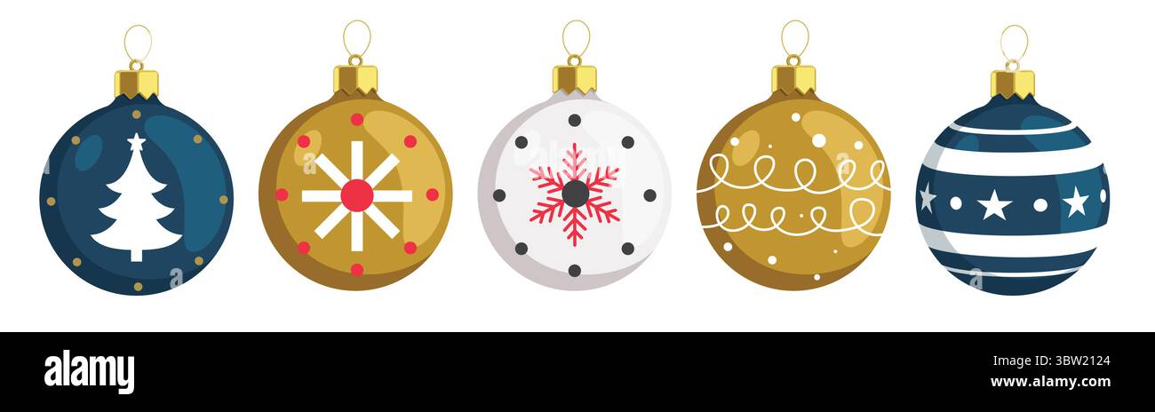 Christmas balls flat clipart set. Printed and pattern xmas balls clip ...