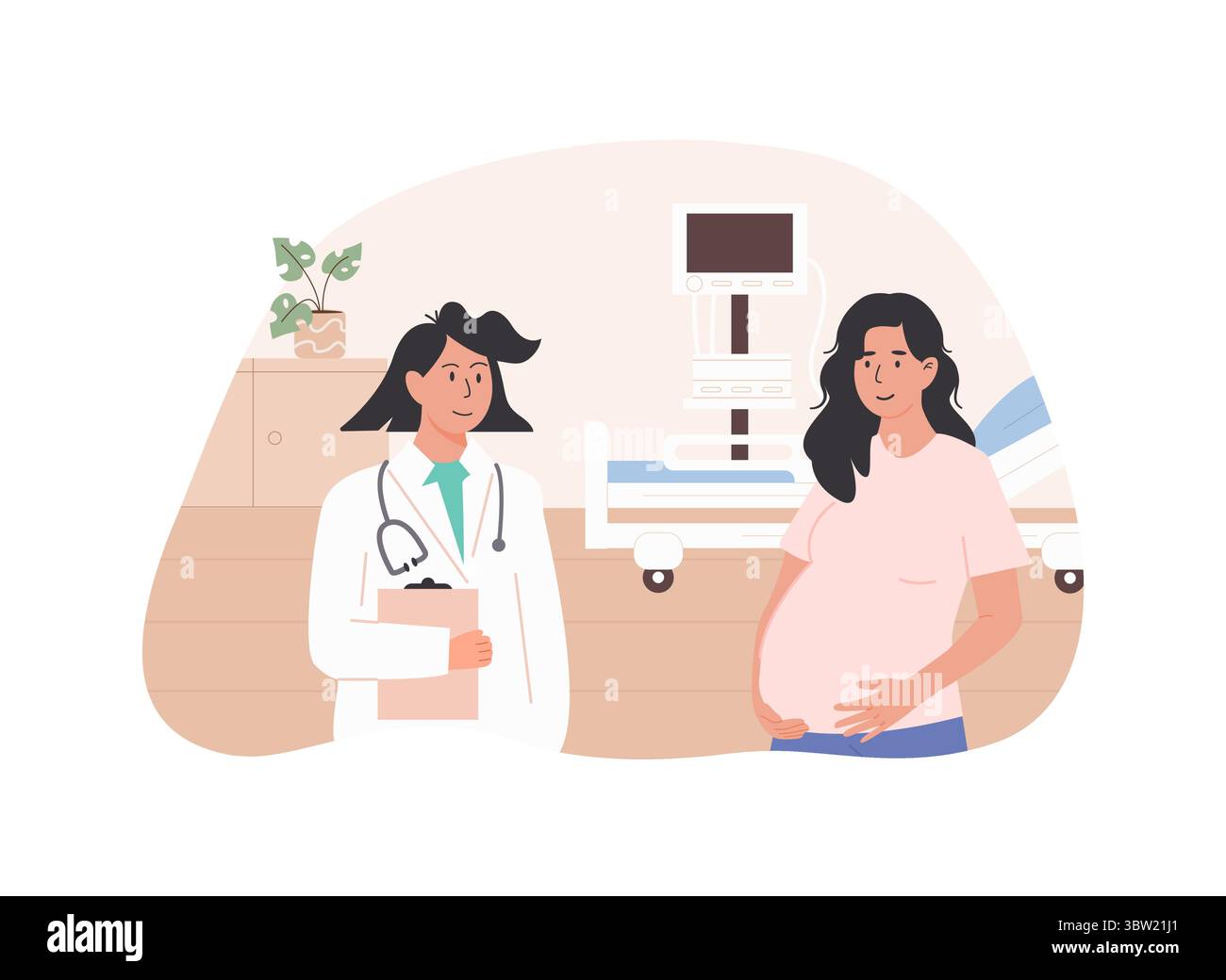Pregnant woman during prenatal hospital visit with female doctor ...