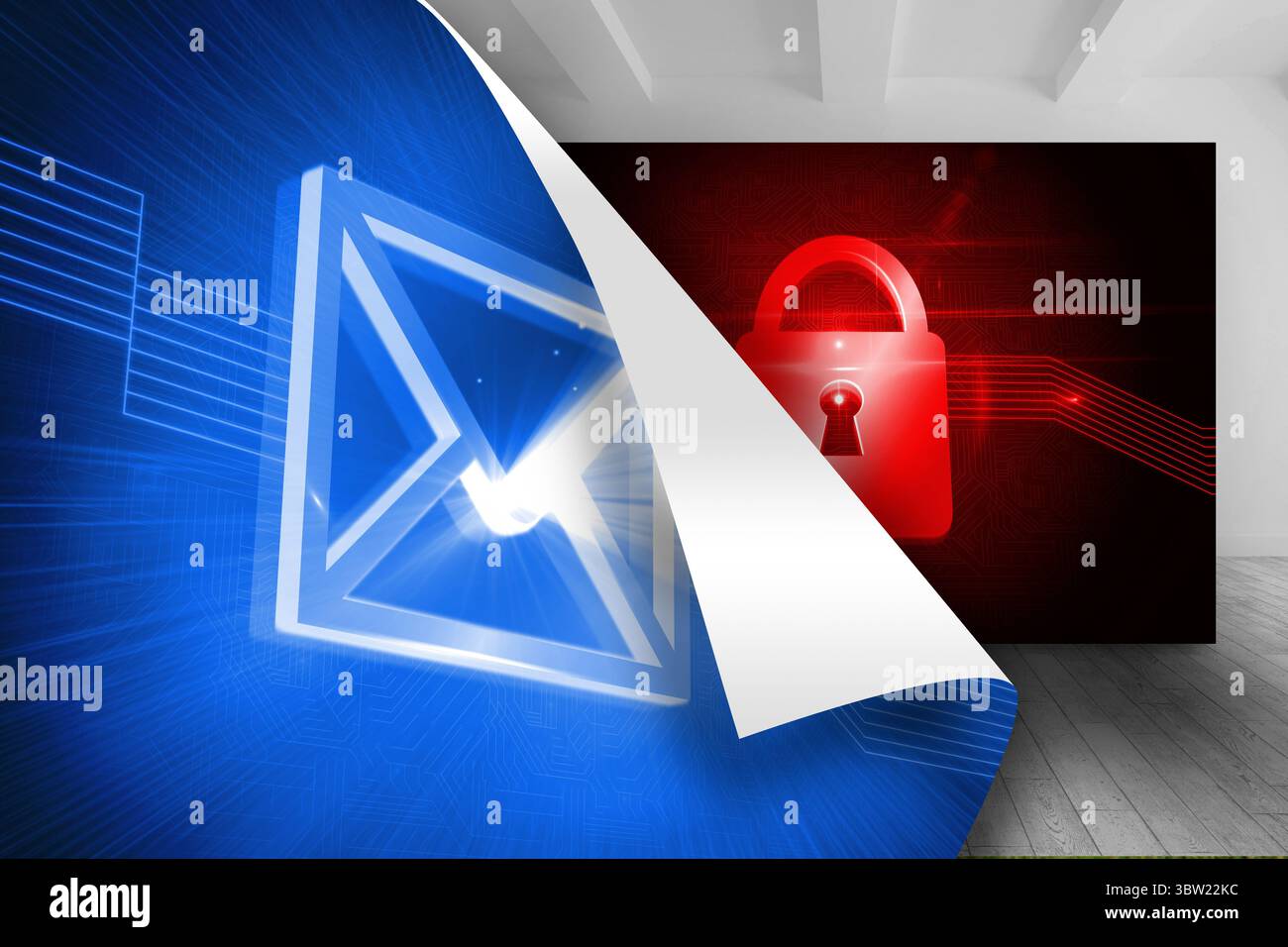 Blue background with envelope over picture of red lock Stock Photo - Alamy