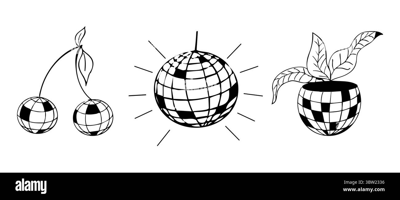 Disco ball y2k bachelorette party tattoo sketch. Disco ball with hat ...