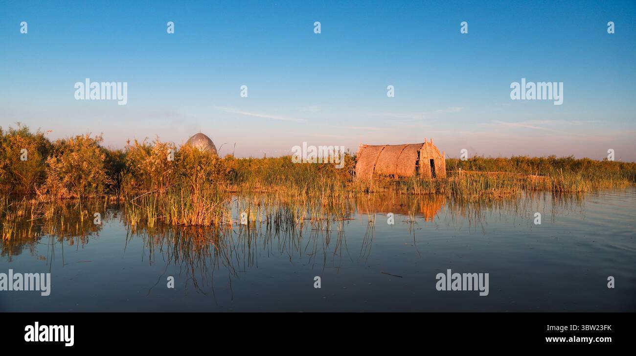 Traditional homes are visible amid lush marsh vegetation in the ...