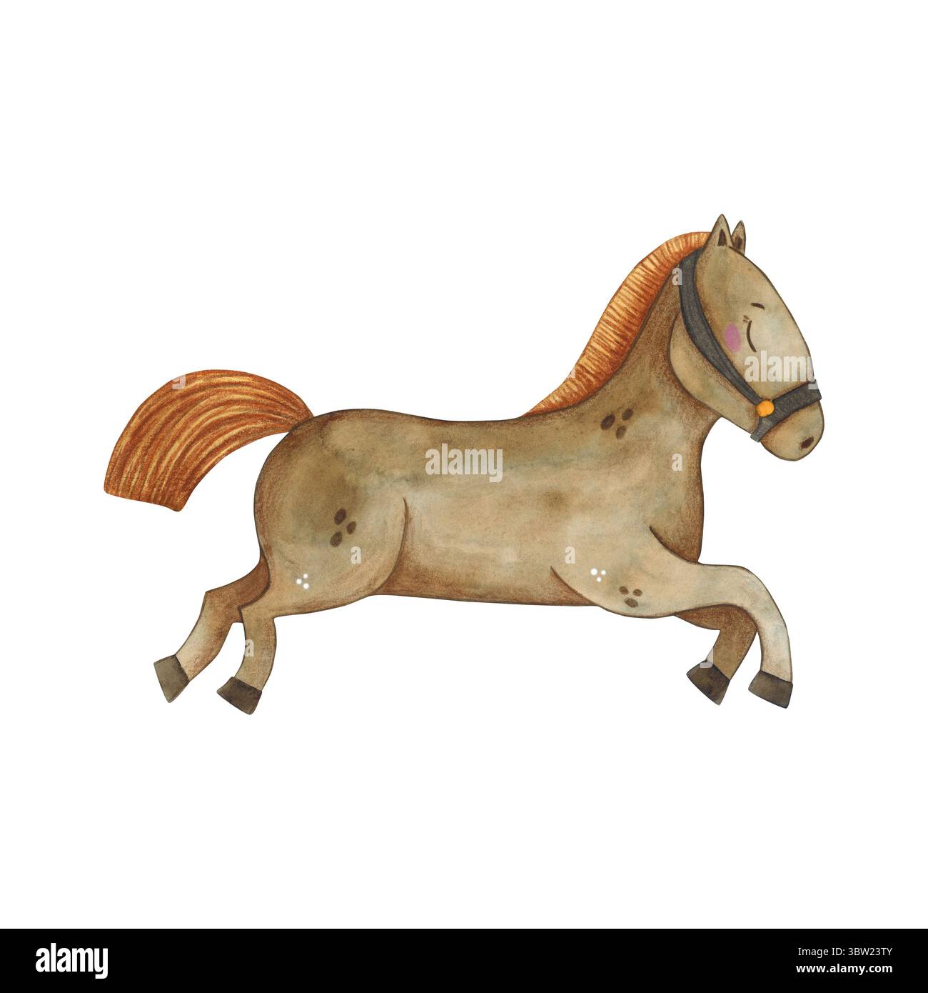 Brown horse. Watercolor illustration hand drawn, cartoon. drawing for ...