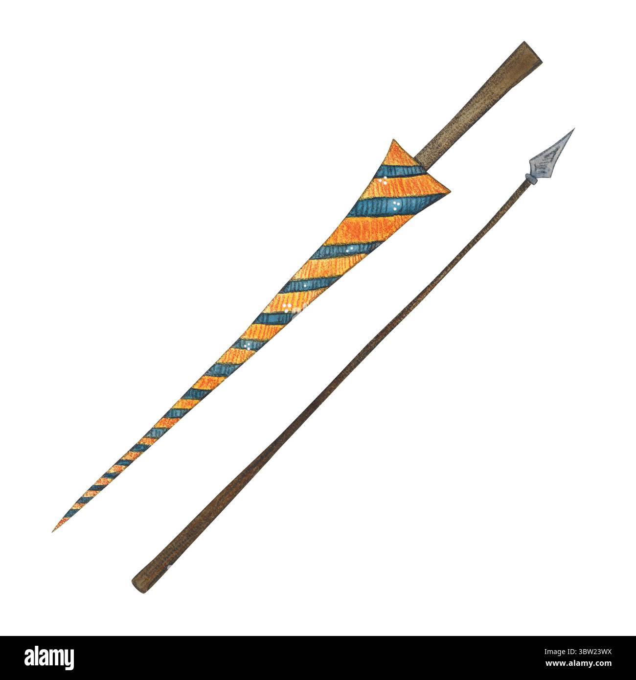 Knight's pike and spear. Watercolor illustration hand drawn, cartoon ...