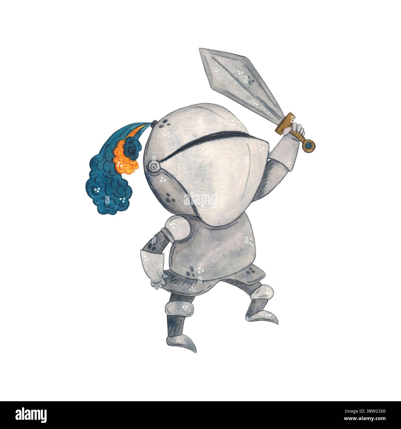 Medieval knight with sword. Watercolor illustration hand drawn, cartoon ...