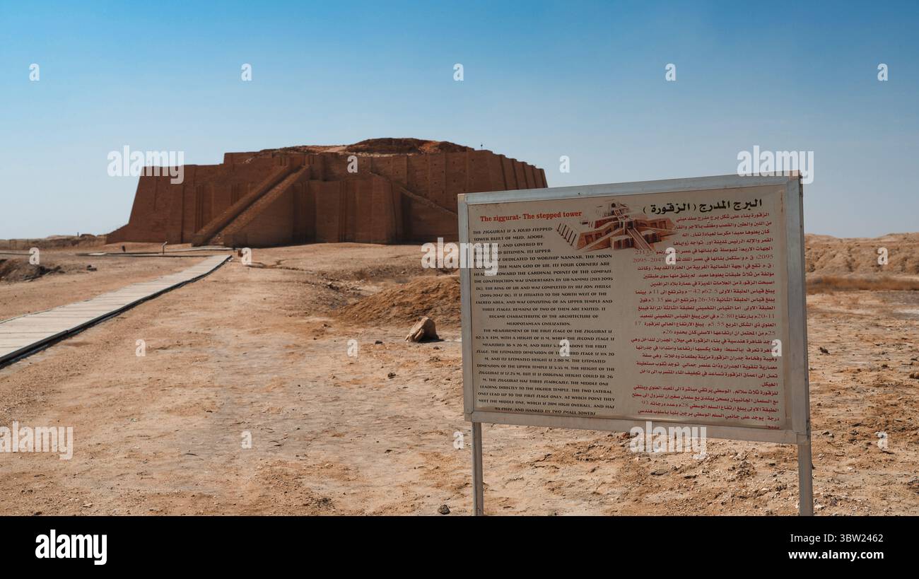 Visitors arrive at the ancient Ziggurat of Ur in Iraq, guided by an ...