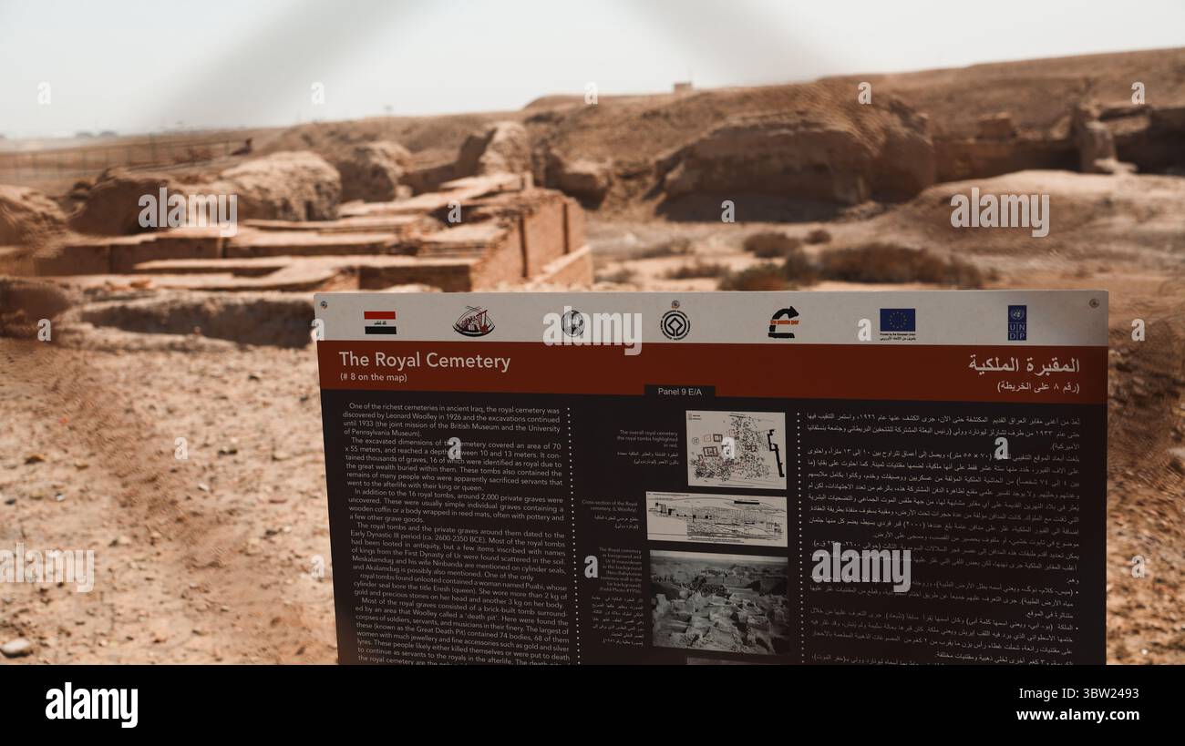 Visitors engage with the informative display about the Royal Cemetery ...