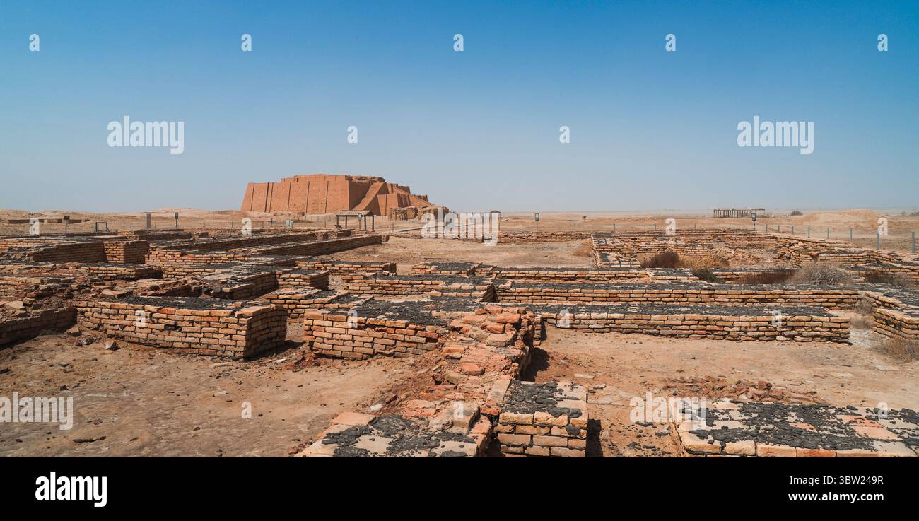 Ancient structure of the Ziggurat of Ur rises above the surrounding ...