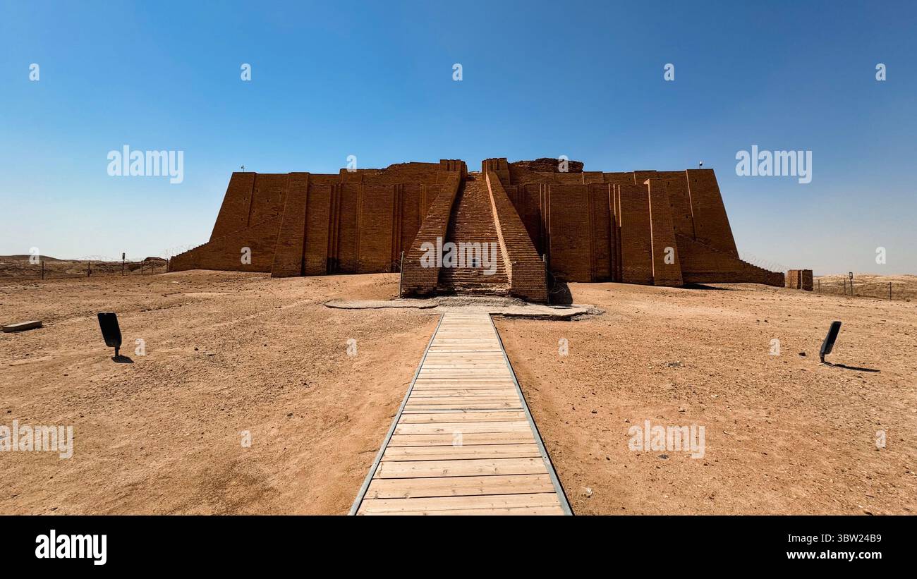 The Ziggurat of Ur in Iraq boasts towering steps and ancient mud bricks ...