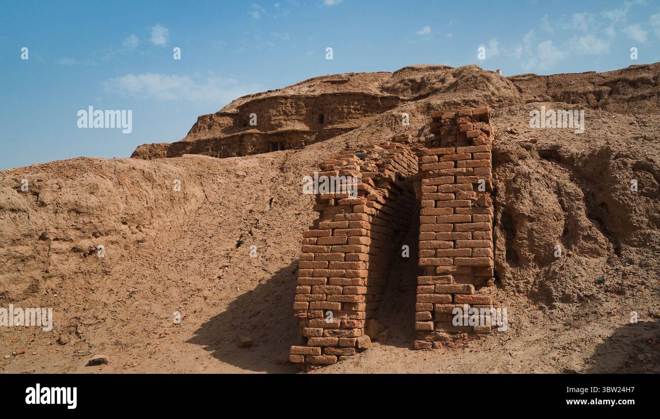 Ruins in Uruk, Iraq, display ancient brick structures amid arid ...