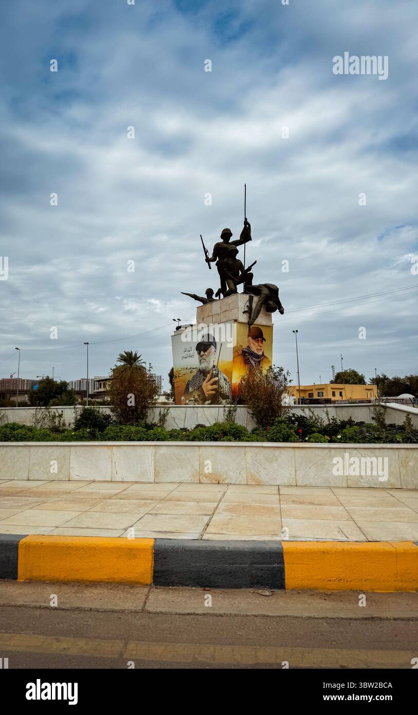 A military monument towers in Baghdad, Iraq, highlighting its ...