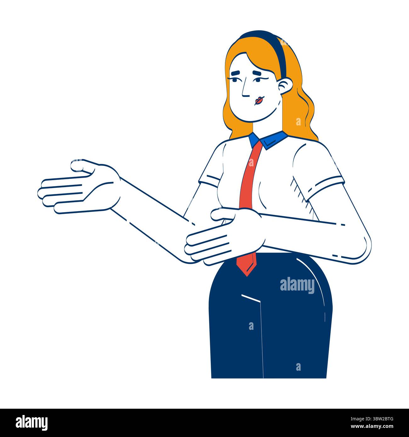 Frustrated blonde corporate woman gesturing presenting 2D doodle ...
