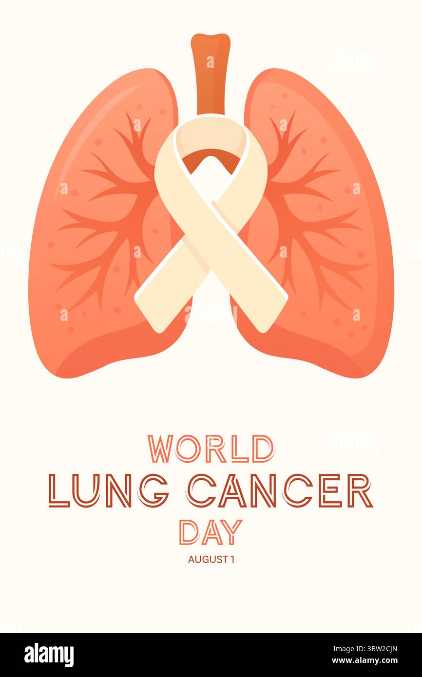 poster for international lung day with lungs and ribbon, august 1 Stock ...