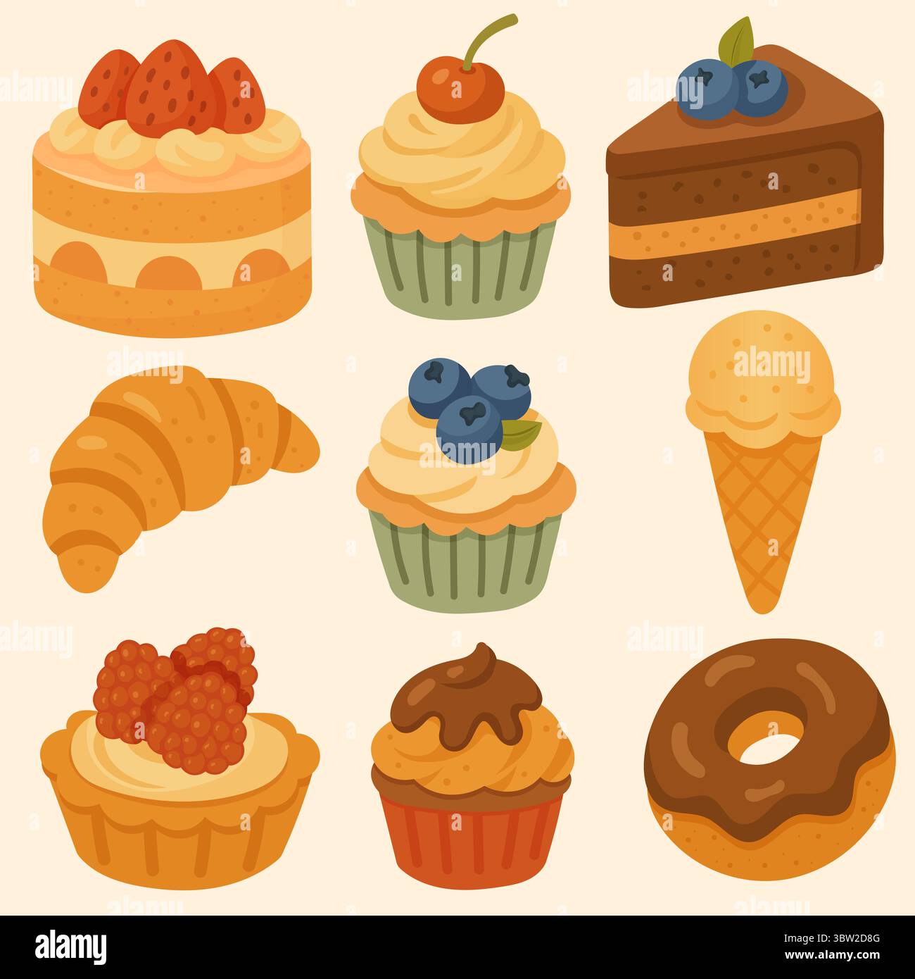 clip art of chef baking with cupcakes, biscuit, tartlet, ice cream ...