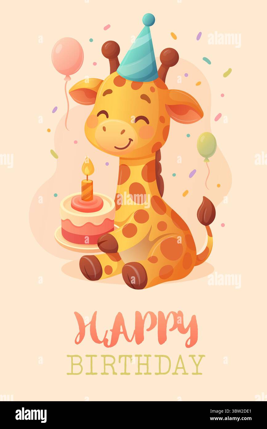 tender unique birthday card for a boy or girl with a cute giraffe in a ...