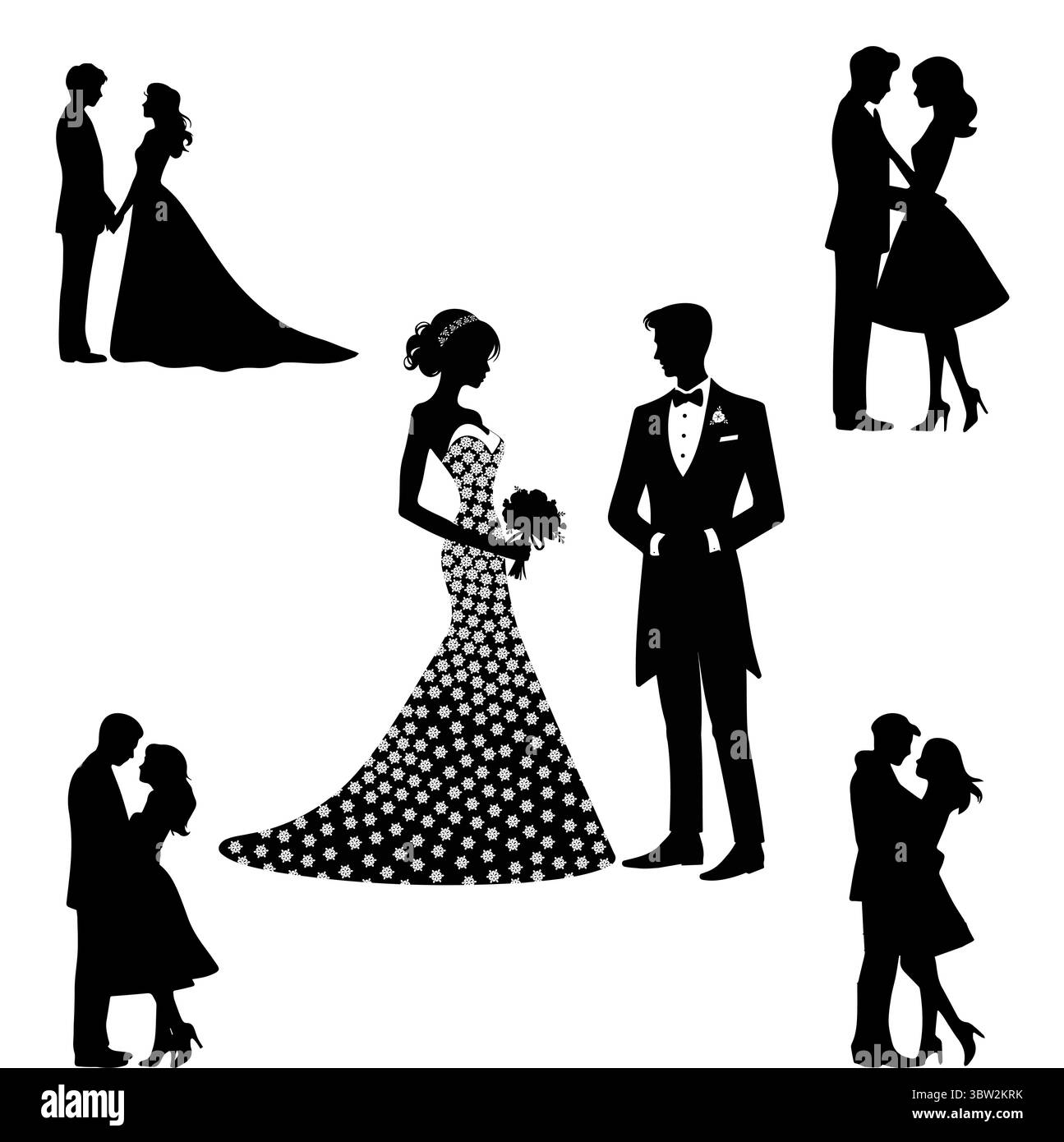 silhouette of bride and groom Stock Vector Image & Art - Alamy