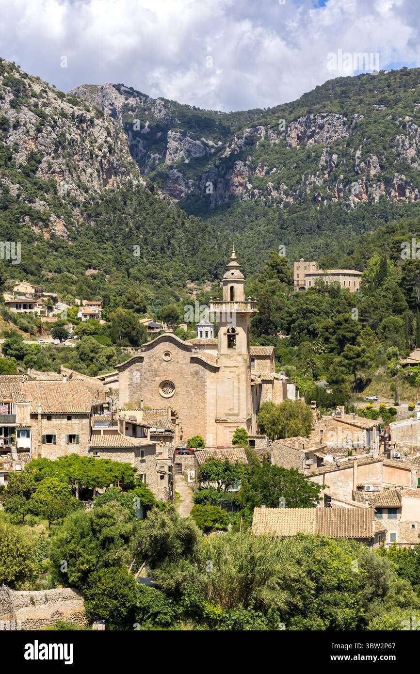 Valldemossa village on Mallorca island with church summer holiday at ...