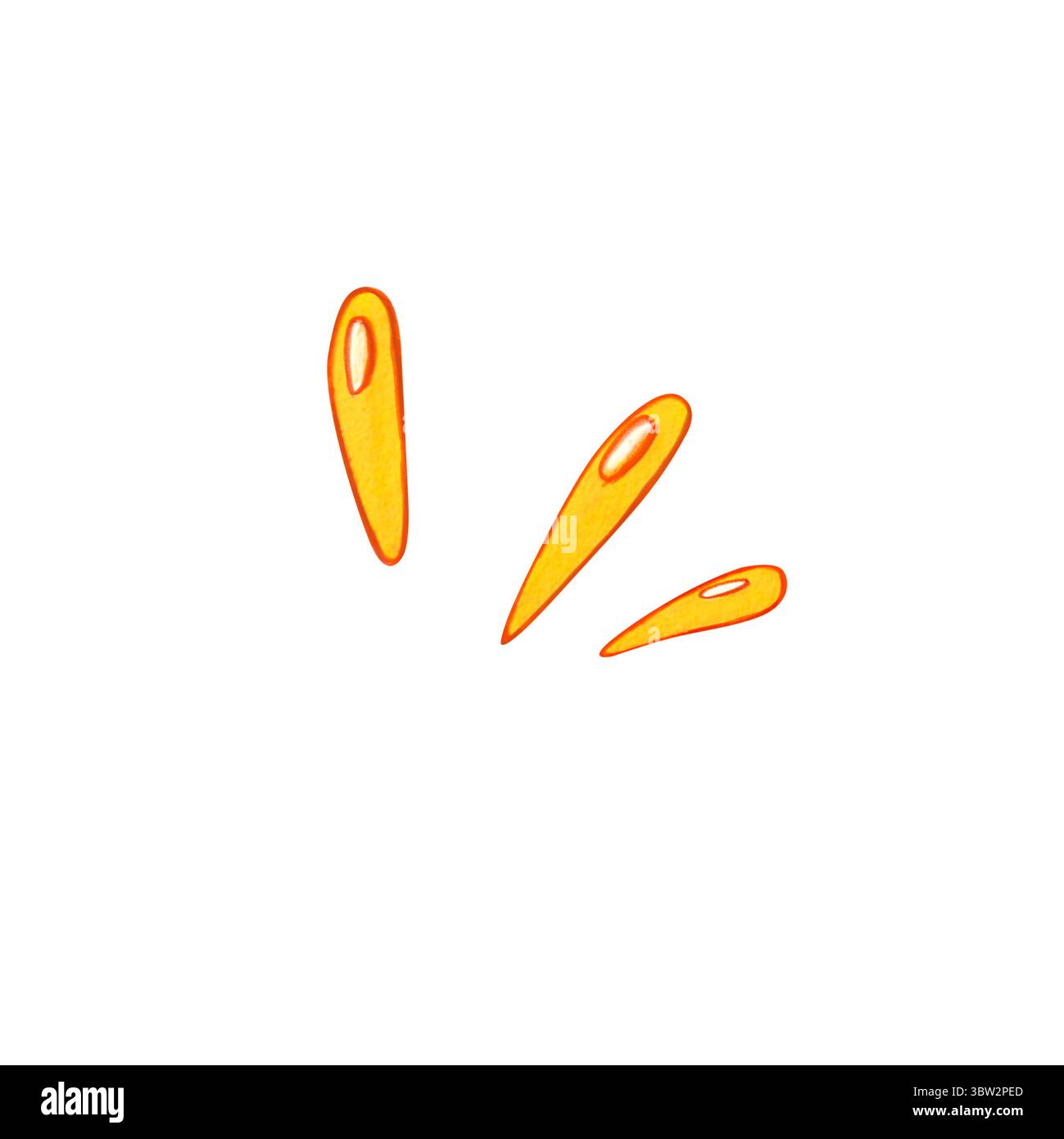 Three dynamic orange splash elements with smooth outlines. Hand drawn ...