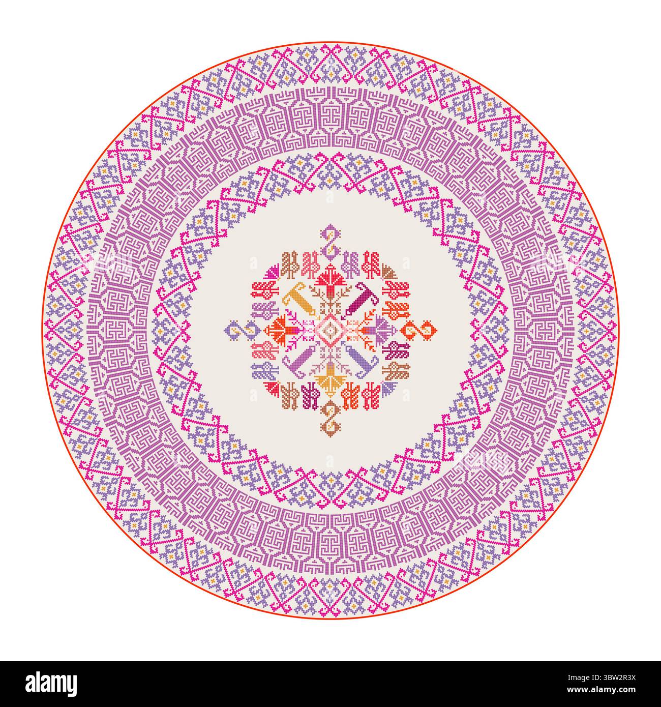 Traditional Mexican Teenek Huastec embroidery design element over white ...