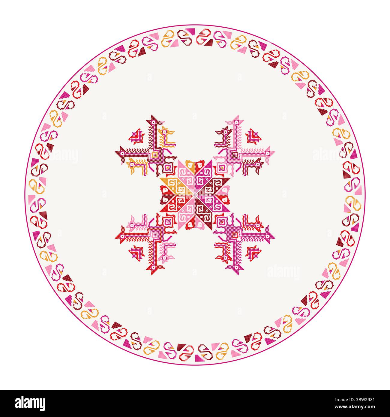 Traditional Mexican Teenek Huastec embroidery design element over white ...