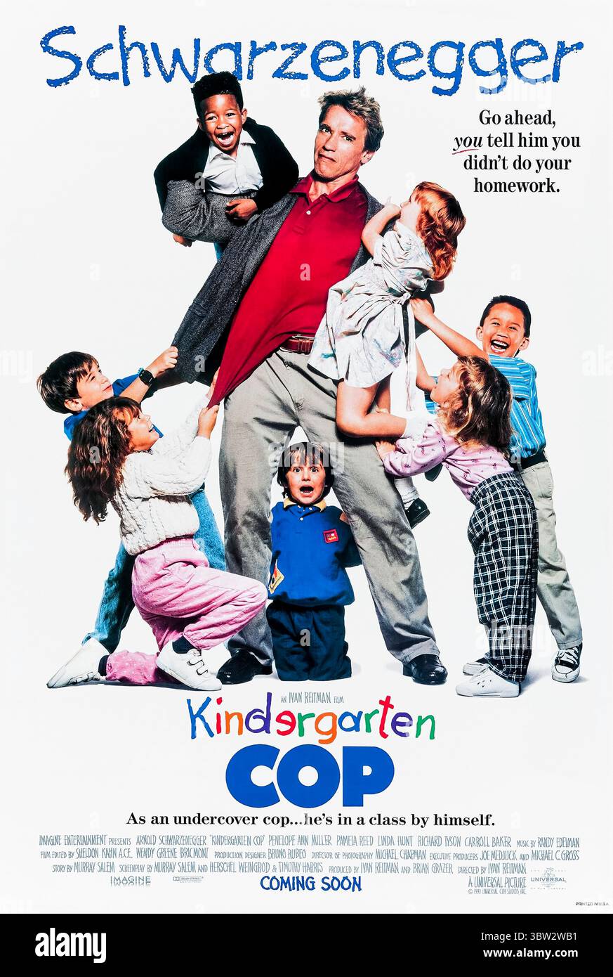 Kindergarten Cop (1990) directed by Ivan Reitman and starring Arnold Schwarzenegger, Penelope ...