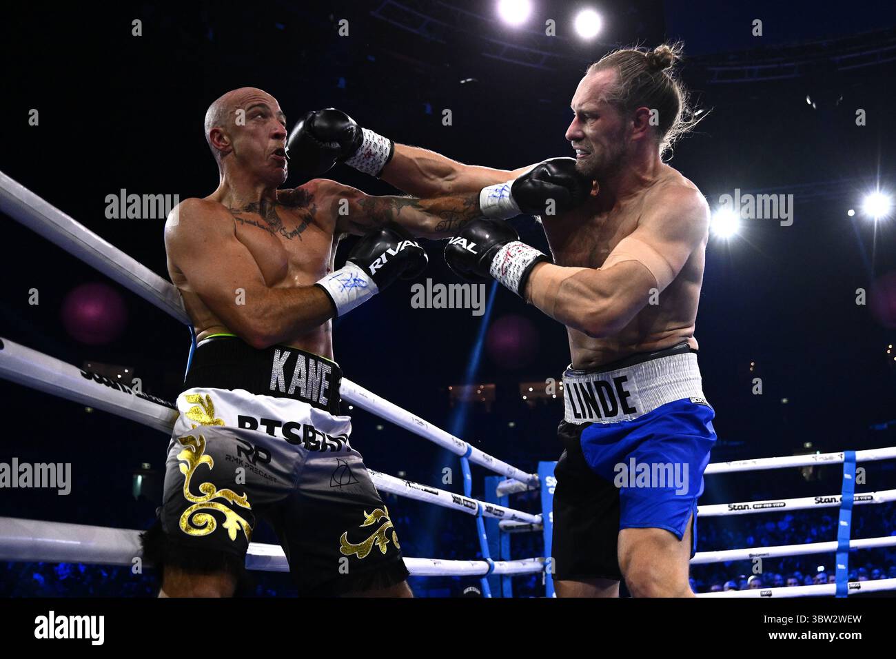 Kane Baker (left) and Johan Linde during their undercard bout ahead of ...
