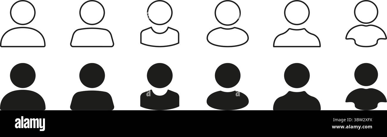 Basic User Profile Line Icon Set. Outline and Solid Person Symbols for ...