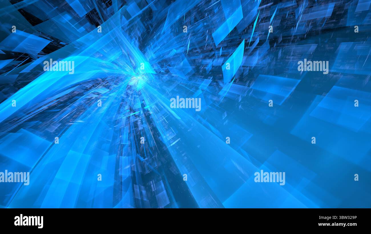 Vivid blue abstract design displays dynamic light trails and geometric ...