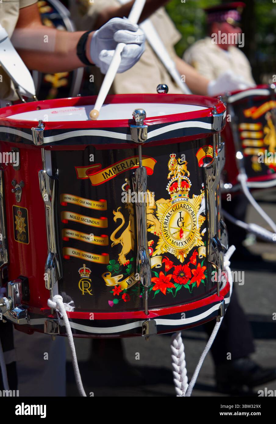Close up of a drum from July Twelfth traditional parades in Belfast ...
