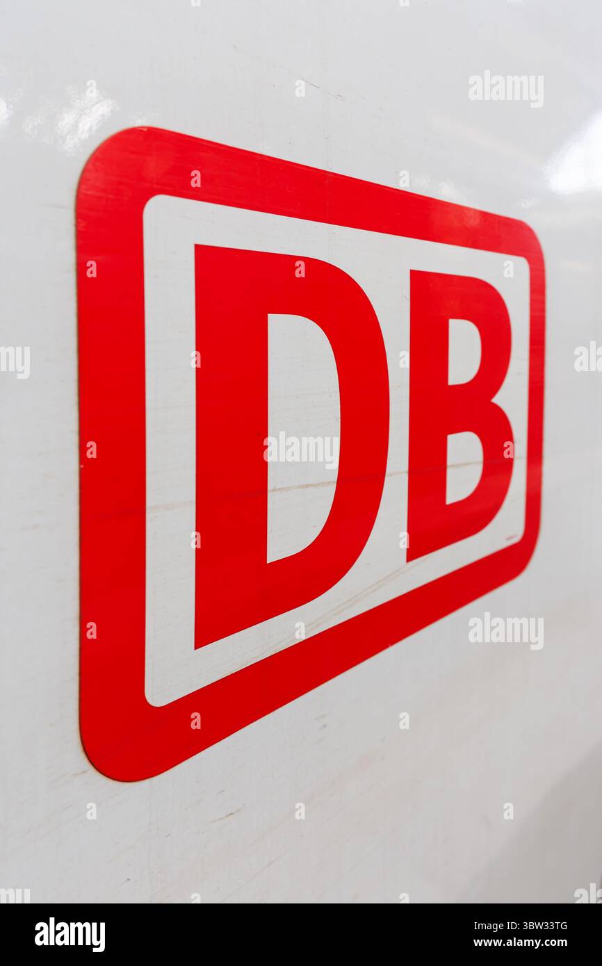 Frankfurt, Germany - April 11, 2025: DB Deutsche Bahn logo sign on an ...