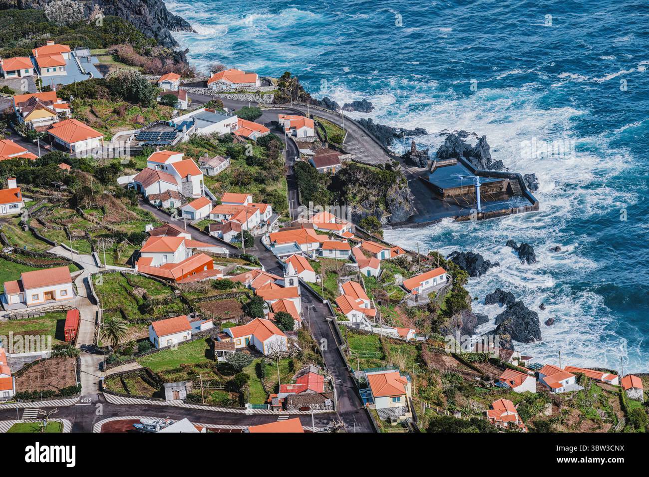 High Angle Aerial View of a Traditional Coastal Village Nestled on the ...